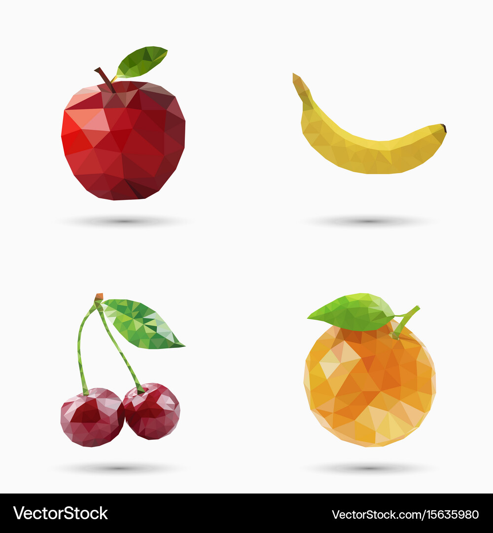 Fruits set in polygonal style Royalty Free Vector Image