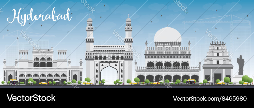 Hyderabad skyline with gray landmarks Royalty Free Vector
