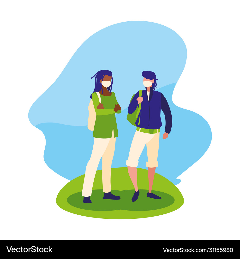 Men avatars with masks outside design Royalty Free Vector