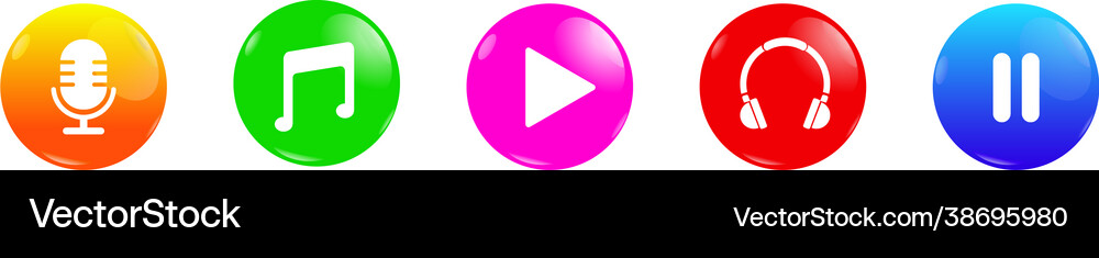 Music icon set on glossy buttons Royalty Free Vector Image