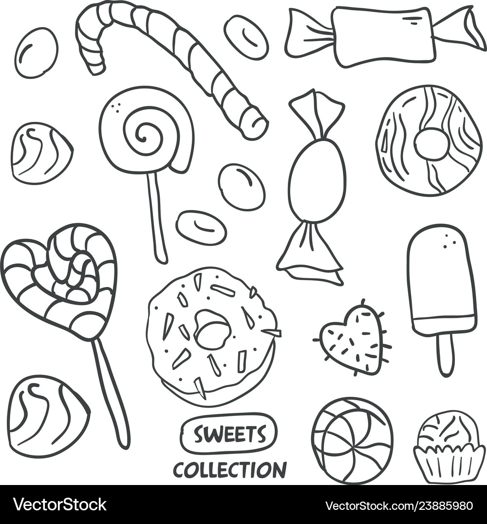 Set hand drawn candies donut lollipop candy Vector Image