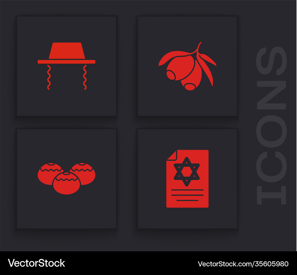 Set torah scroll orthodox jewish hat olives Vector Image