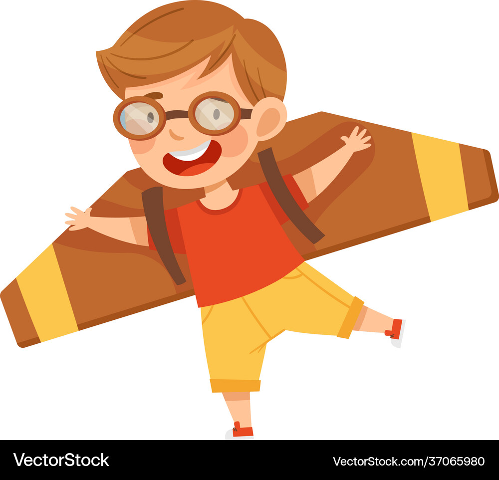 Smiling boy in goggles flying and piloting Vector Image
