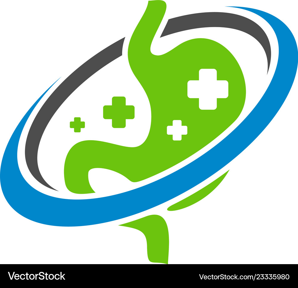 Stomach with plus logo symbol healthy Royalty Free Vector