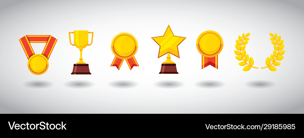 Bundle medals and trophy awards Royalty Free Vector Image