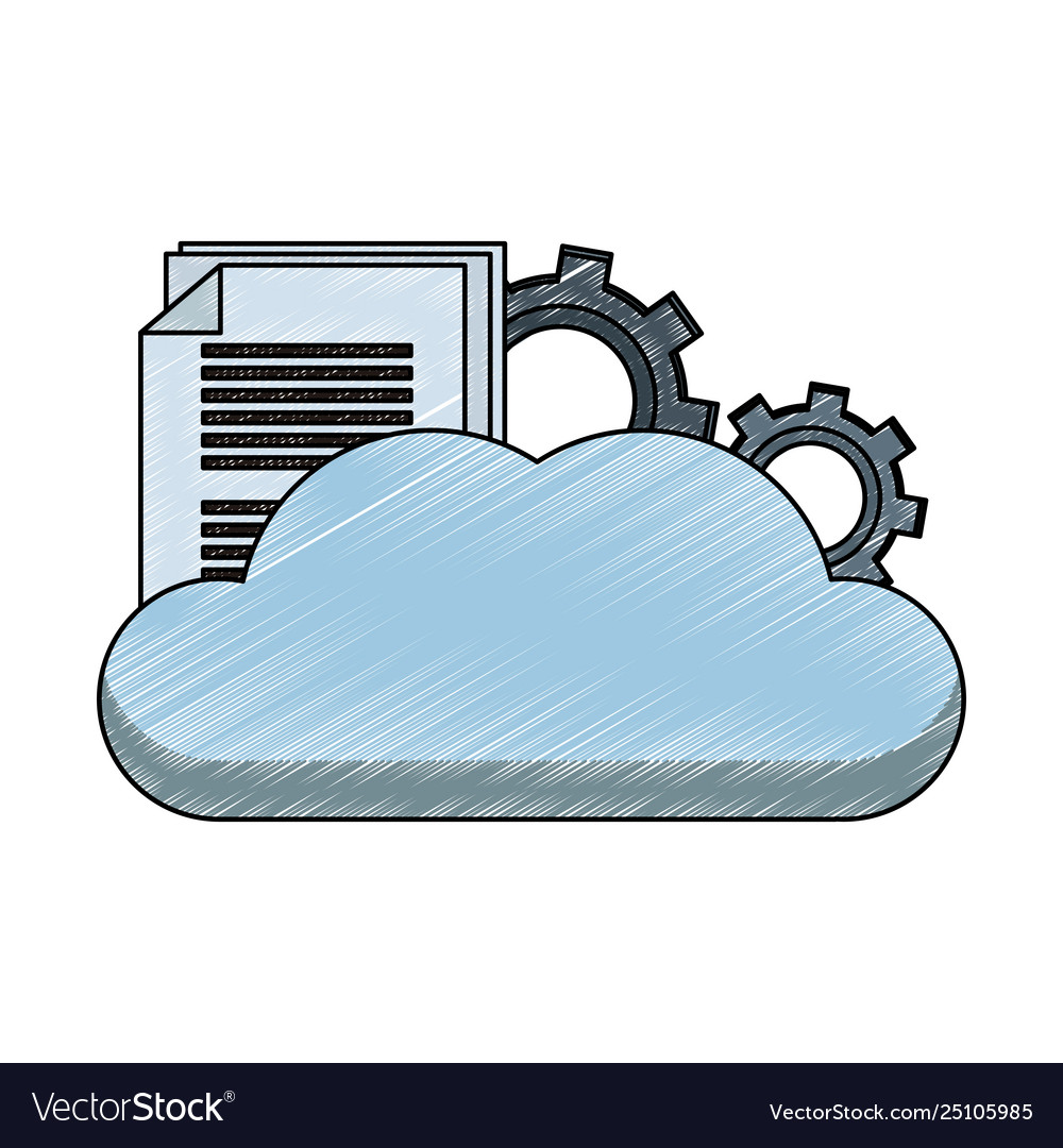 Cloud computing with gears and document scribble Vector Image