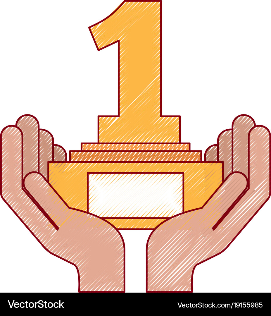 Hands human with number one trophy award Vector Image