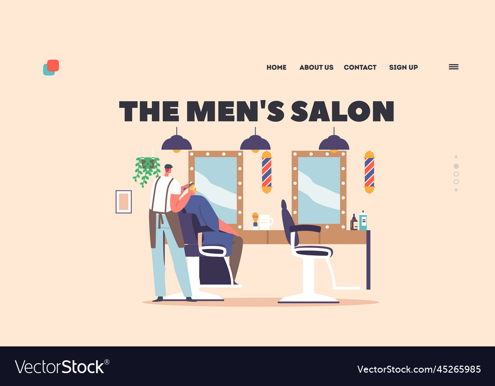 Men beauty salon landing page template barbershop Vector Image