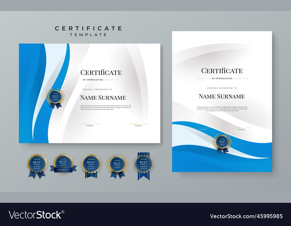Modern elegant blue diploma certificate template Vector Image Modern elegant blue diploma certificate template Vector Image