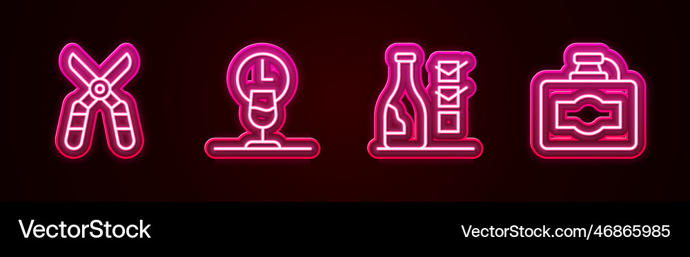 Set line gardening scissors wine time bottle Vector Image