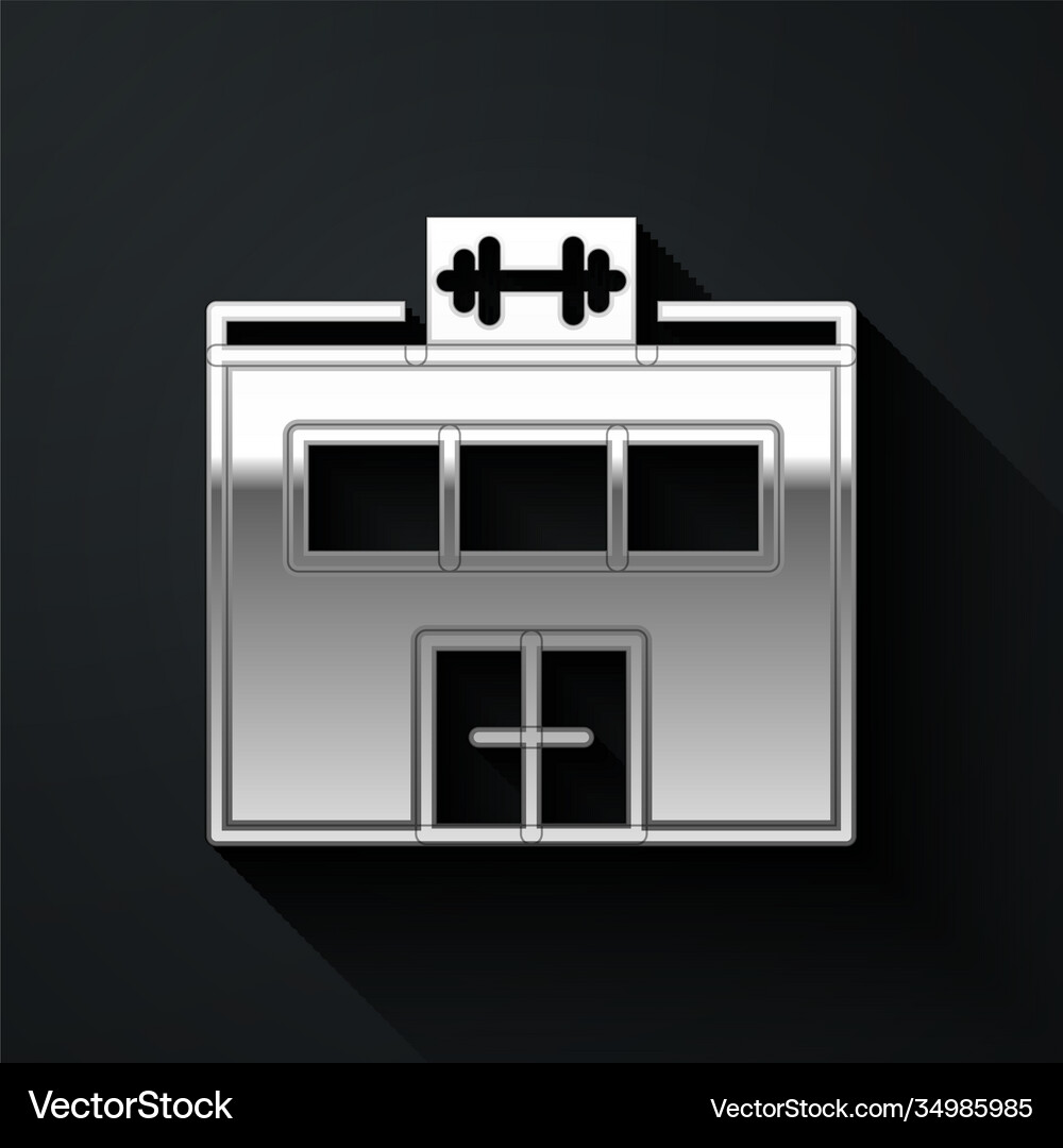 Silver gym building icon isolated on black Vector Image