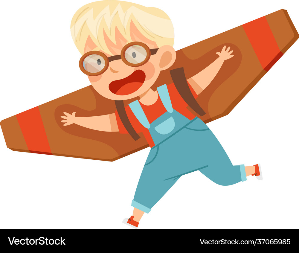 Smiling boy in goggles flying and piloting Vector Image
