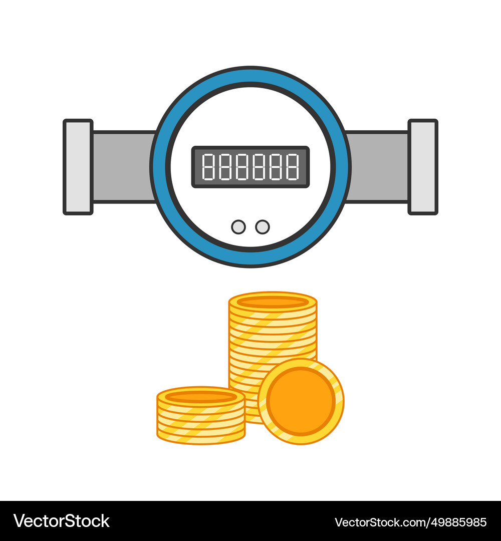 Water metering devices and coins colored flat Vector Image