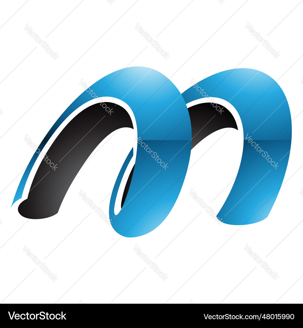 Blue and black glossy spring shaped letter m icon Vector Image