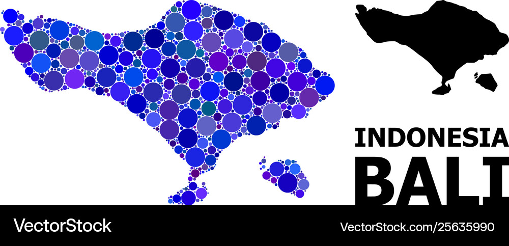 Blue circle mosaic map bali island Royalty Free Vector Image