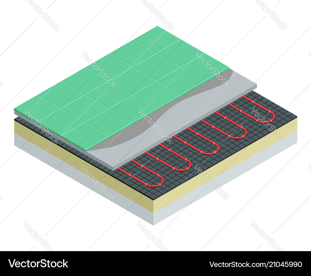 Isometric layers of floor heating system partly Vector Image