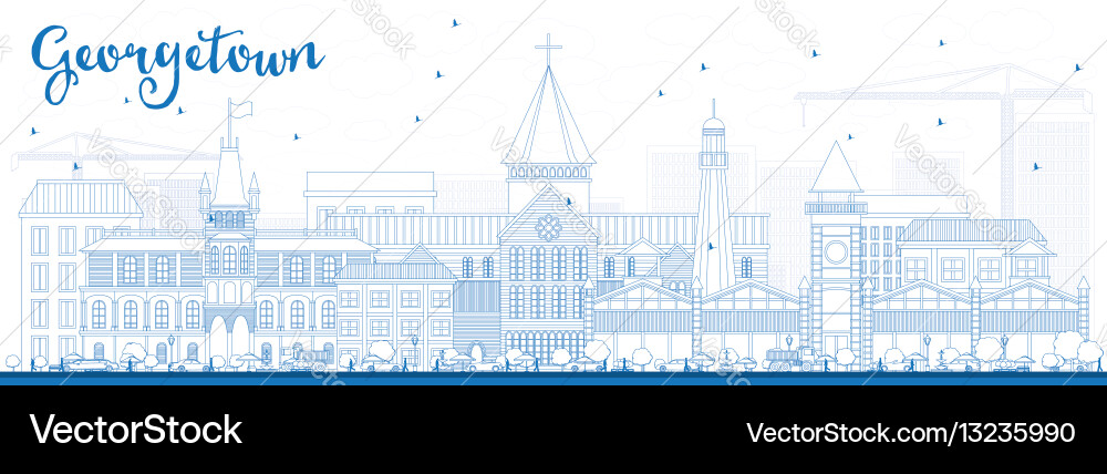 Outline georgetown skyline with blue buildings Vector Image