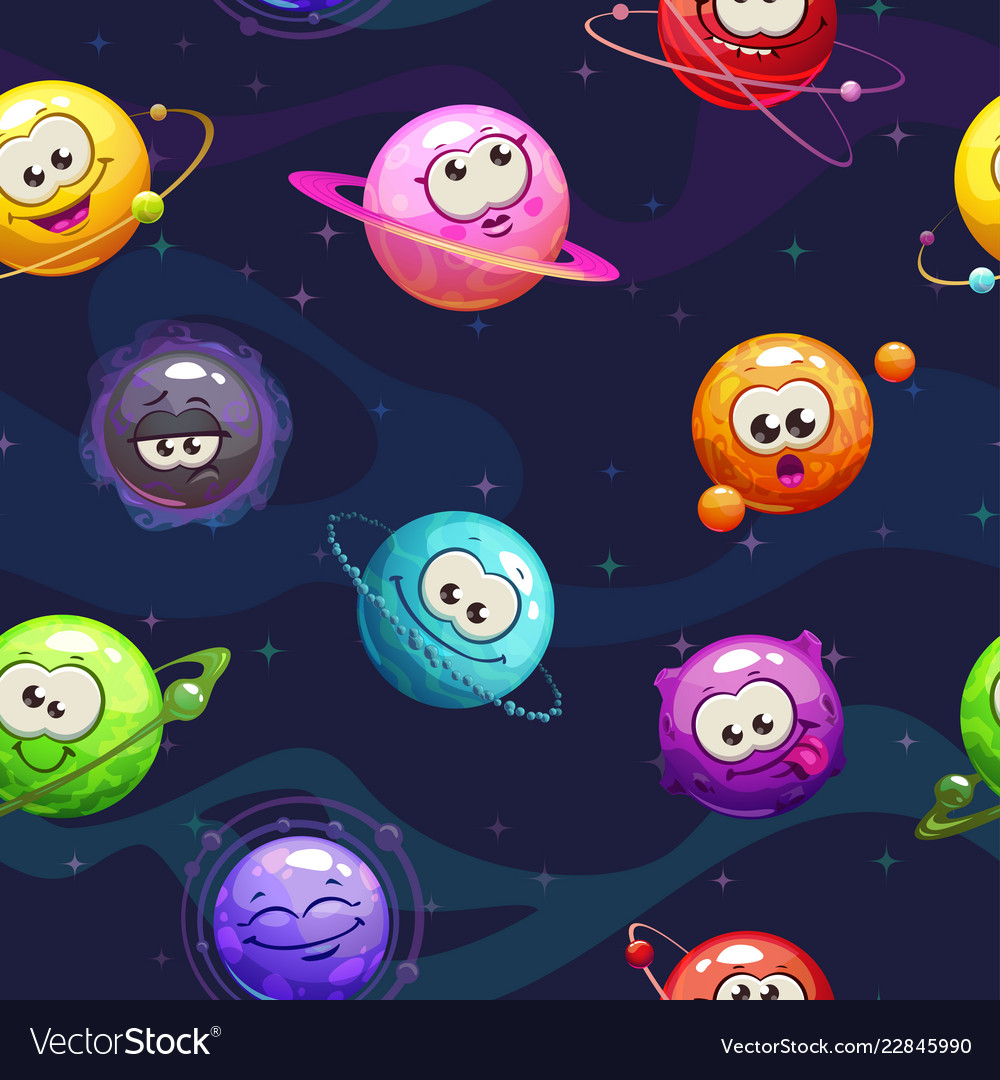 Seamless pattern with cute cartoon funny planets Vector Image