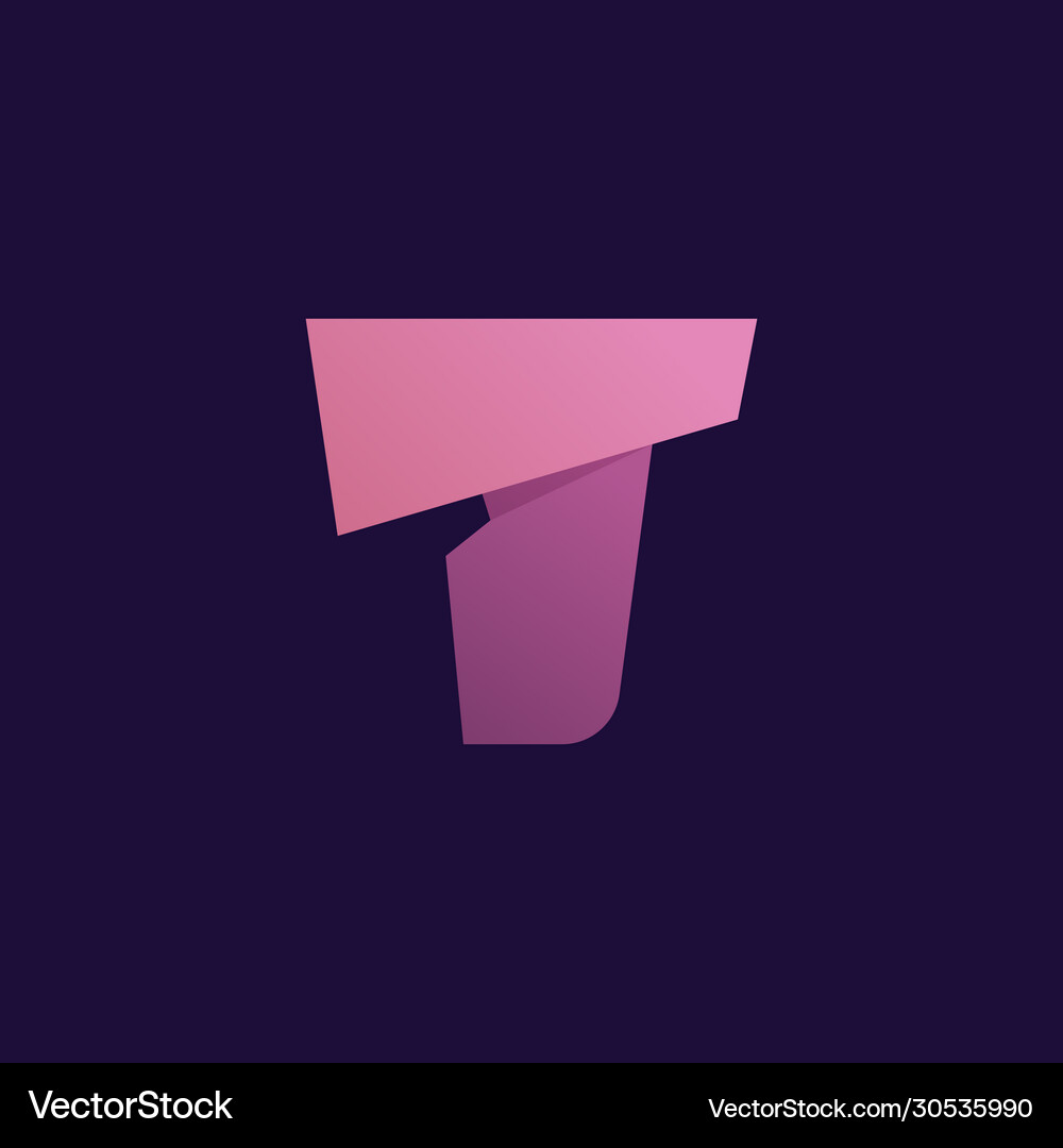 T letter logo folded paper style Royalty Free Vector Image