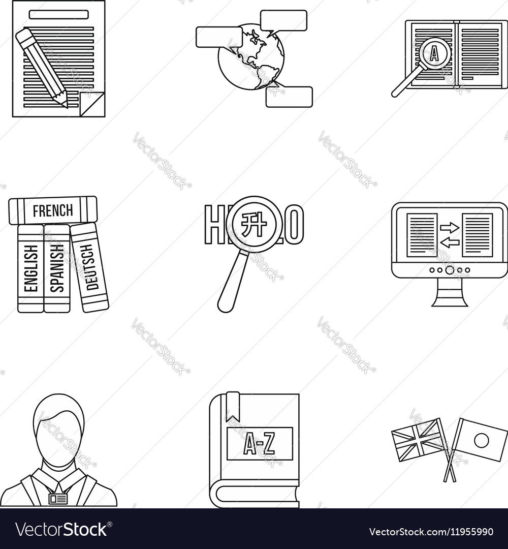 Translation of language icons set outline style Vector Image
