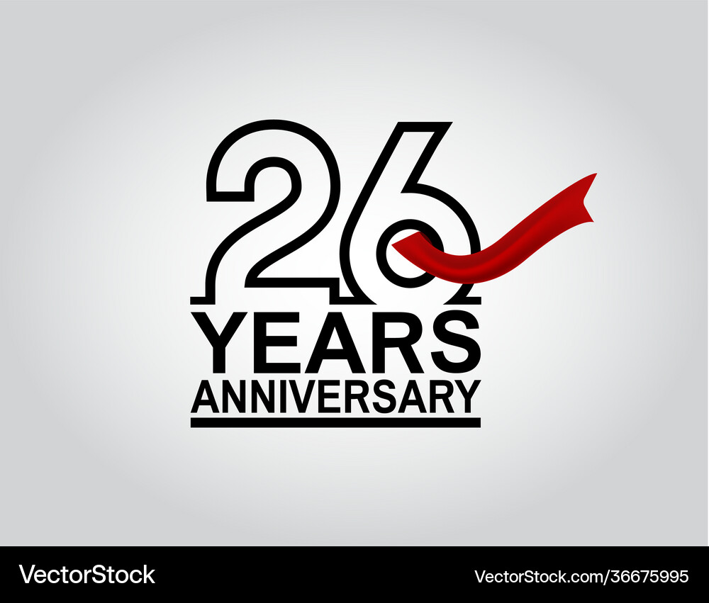 26 years anniversary logotype with black outline Vector Image