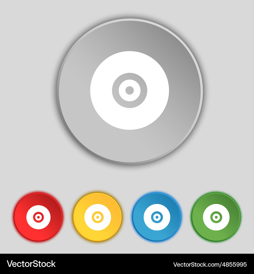 Cd or dvd icon sign symbol on five flat buttons Vector Image