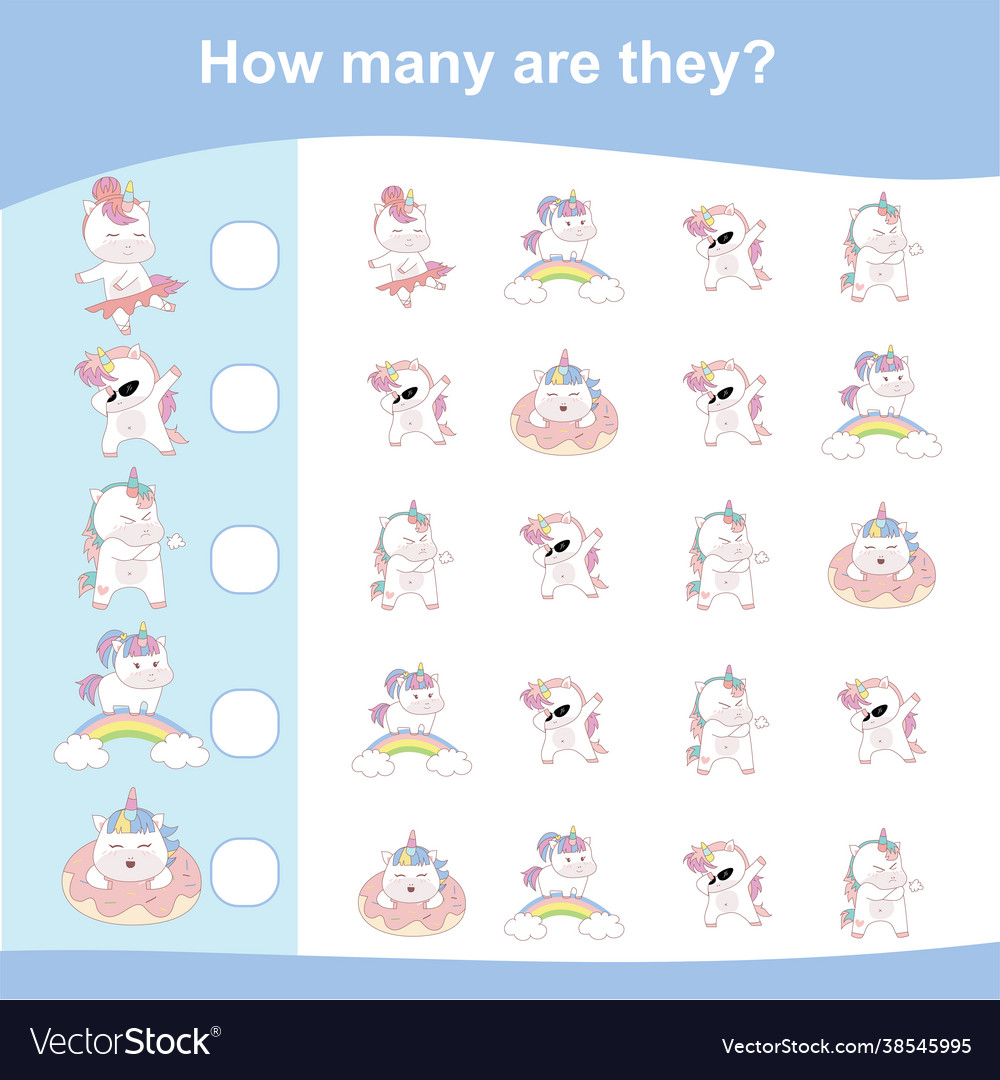 Counting unicorn game for children Royalty Free Vector Image