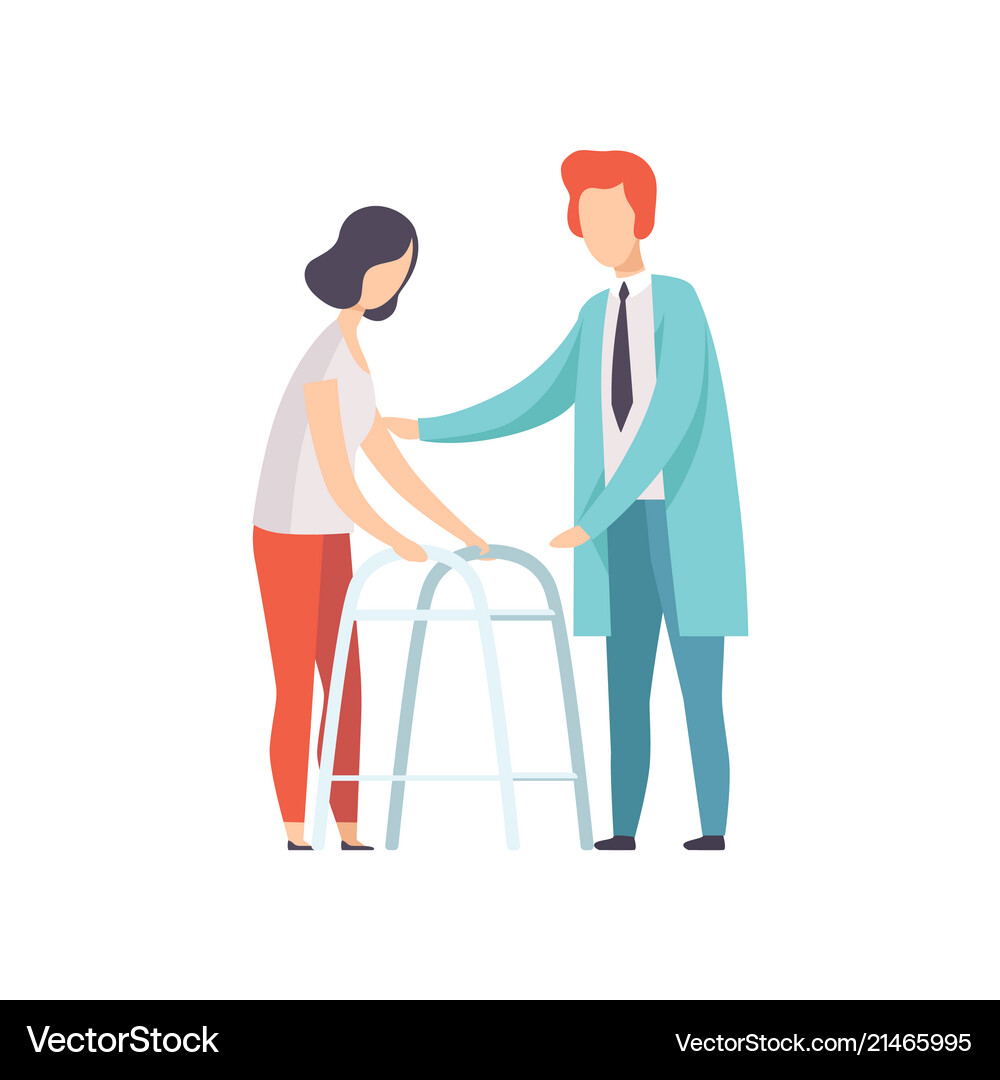 Disabled woman walking using a walker medical Vector Image