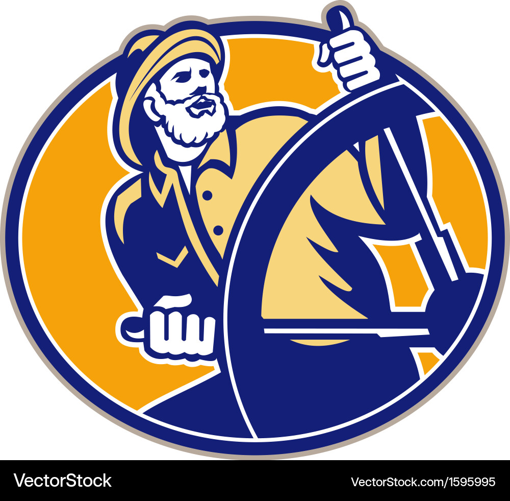 Fisherman Sea Captain Steering Retro Royalty Free Vector