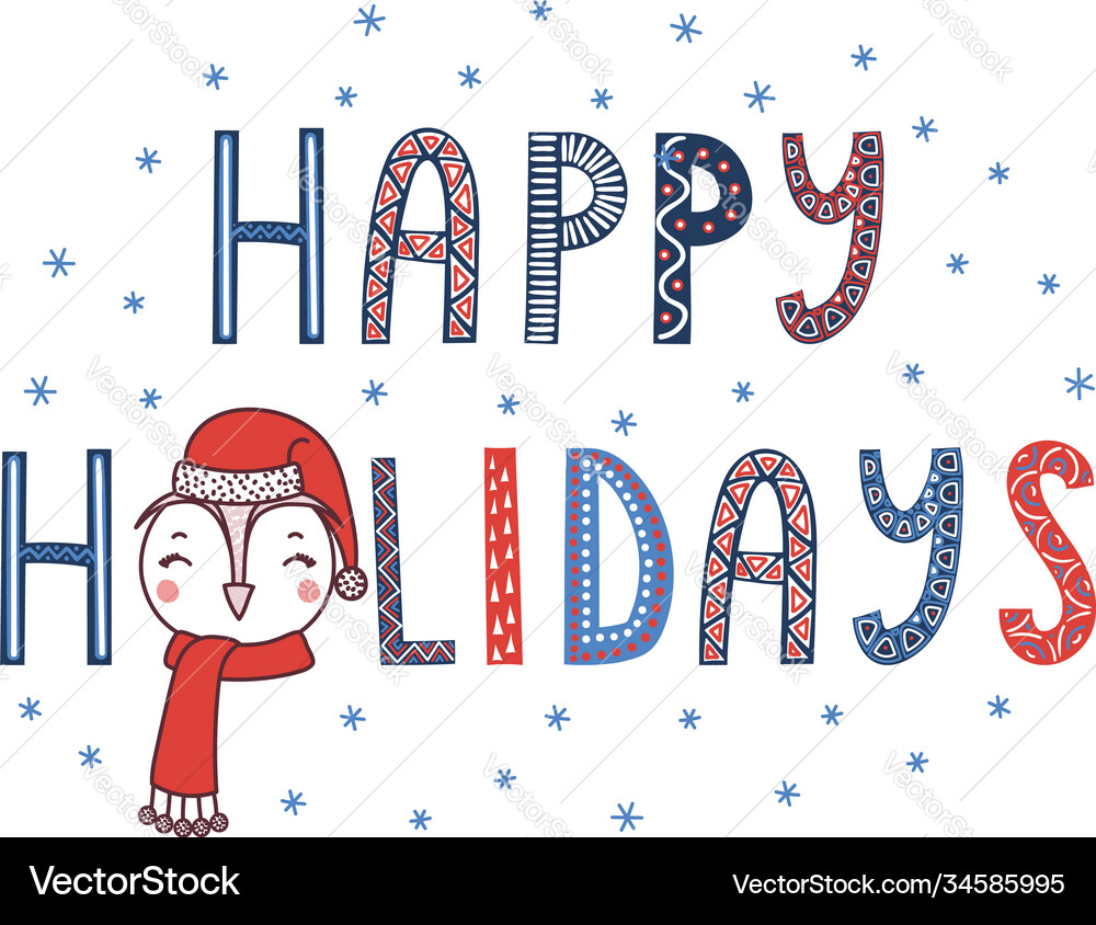 Happy holidays owl poster Royalty Free Vector Image