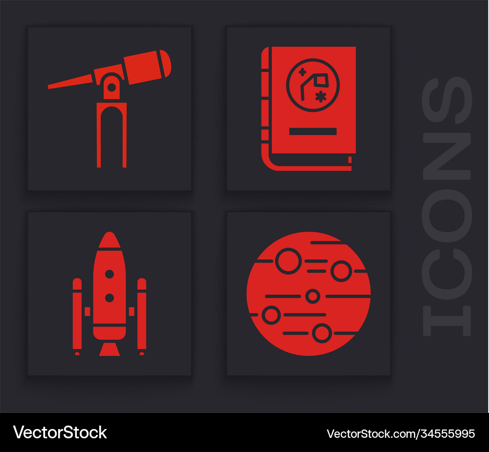 Set planet mars telescope book astronomy Vector Image