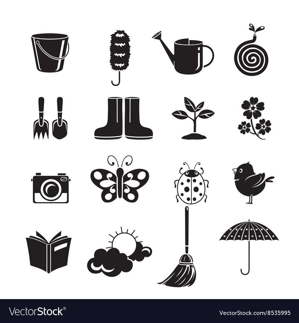 Spring icon set monochrome Royalty Free Vector Image