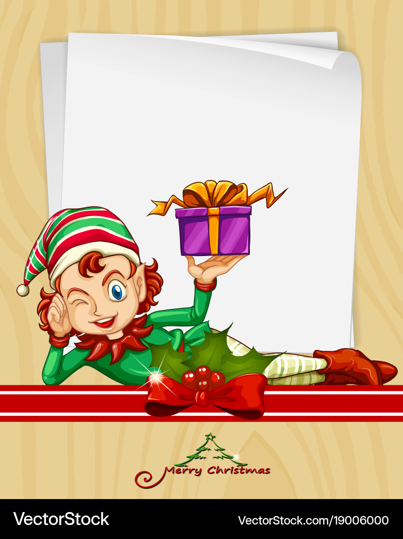 Christmas card with elf and present Royalty Free Vector