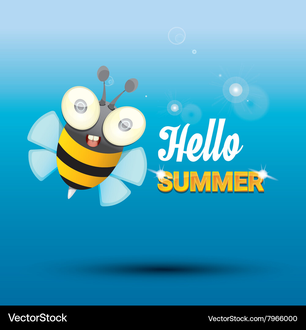 Hello summer background funny cartoons bee Vector Image