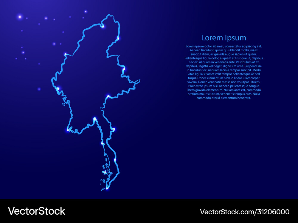 Myanmar map from contour classic blue color Vector Image