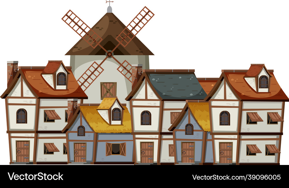 Ancient medieval village isolated on white Vector Image
