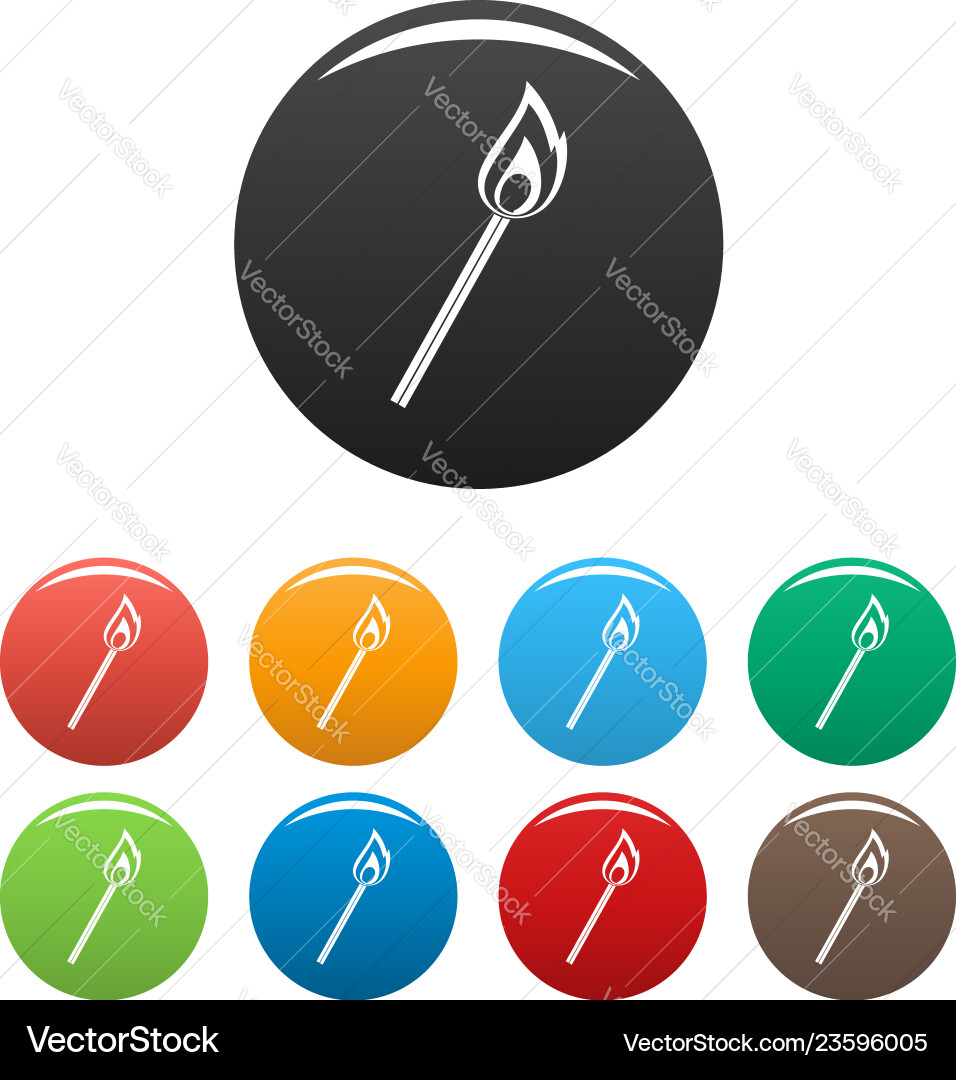 Burning match icons set color Royalty Free Vector Image