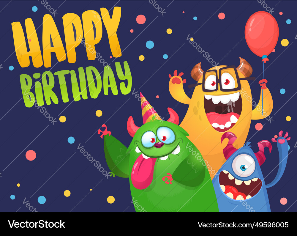 Cartoon happy monsters set with different face Vector Image
