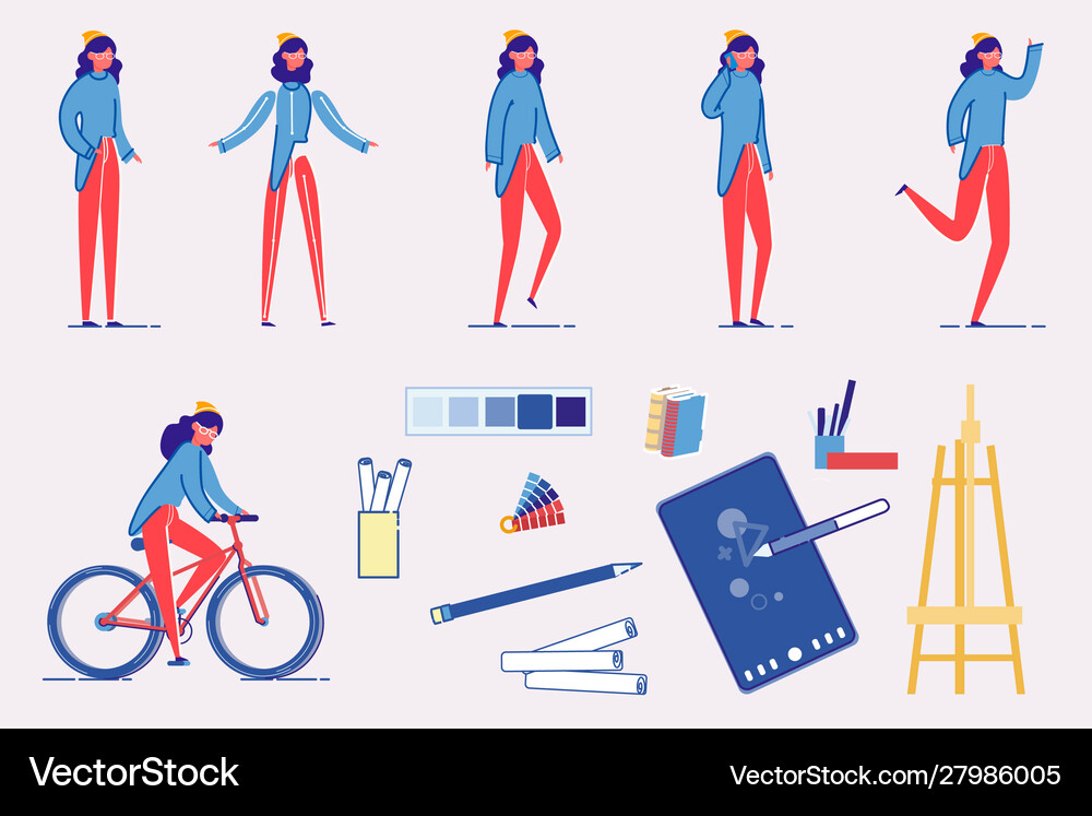 Creative profession character - poses action set Vector Image