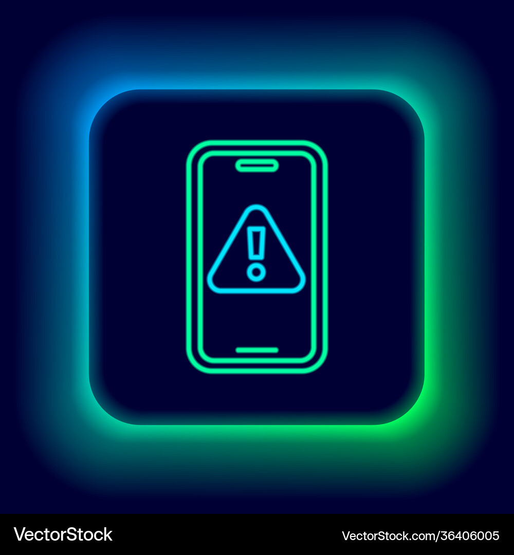 Glowing neon line mobile phone with exclamation Vector Image