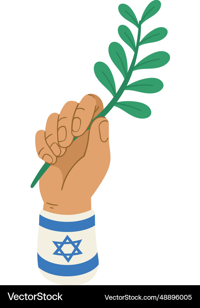 Israeli hand with olive branch Royalty Free Vector Image