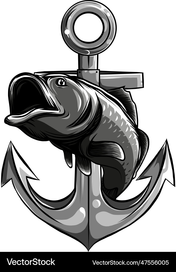 Of monochrome fish with anchor Royalty Free Vector Image