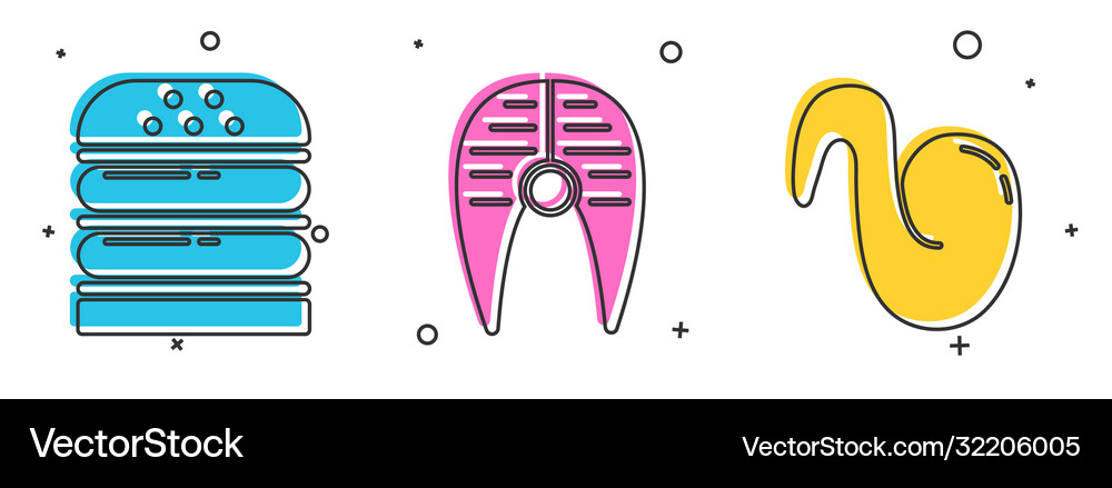 Set burger fish steak and fried chicken wing icon Vector Image
