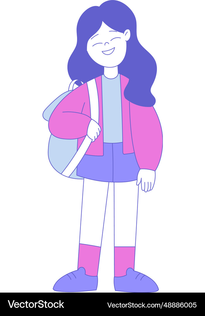 Smiling girl first grader standing with backpack Vector Image