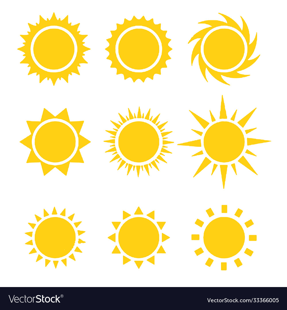 Sun shapes set isolated on white background Vector Image