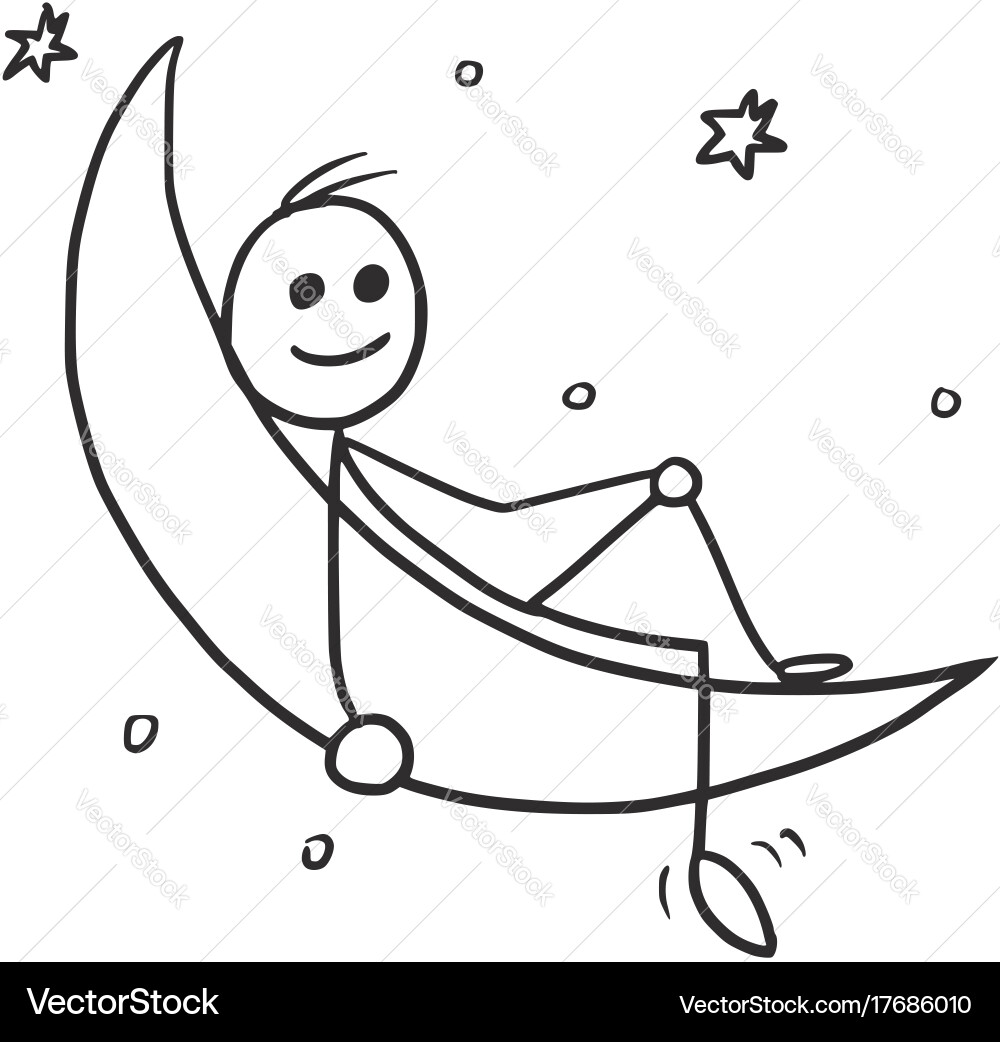 Cartoon man sitting on crescent moon Royalty Free Vector