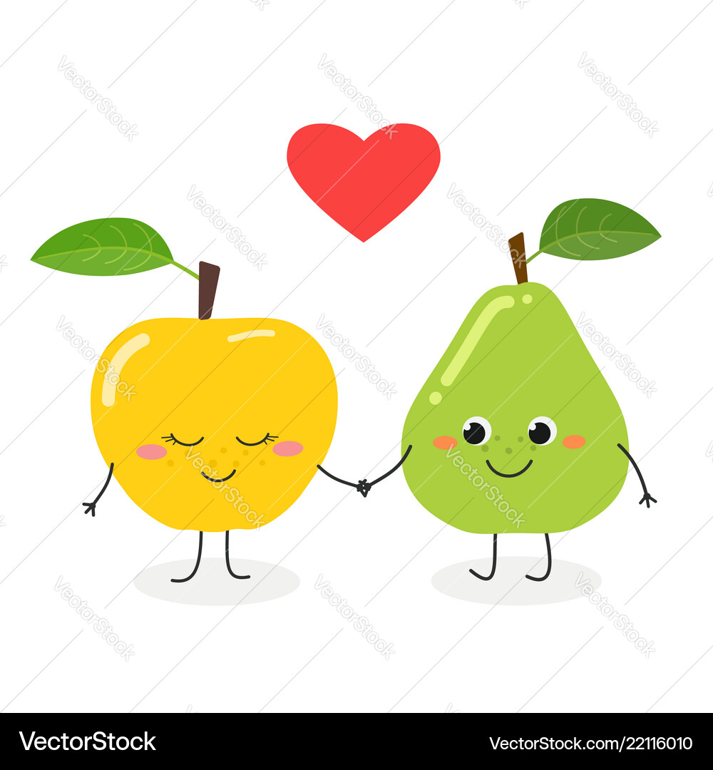Cute cartoon pear and apple Royalty Free Vector Image