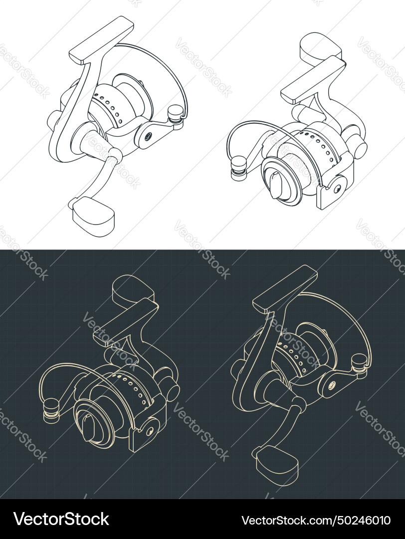 Fishing reel isometric blueprints Royalty Free Vector Image