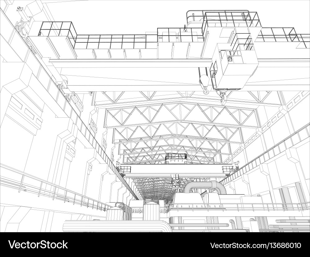 Gantry crane in a factory environment wire-frame Vector Image