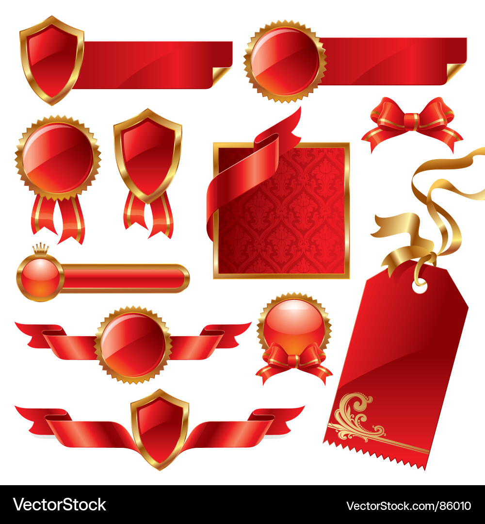 Golden red signs and labels Royalty Free Vector Image